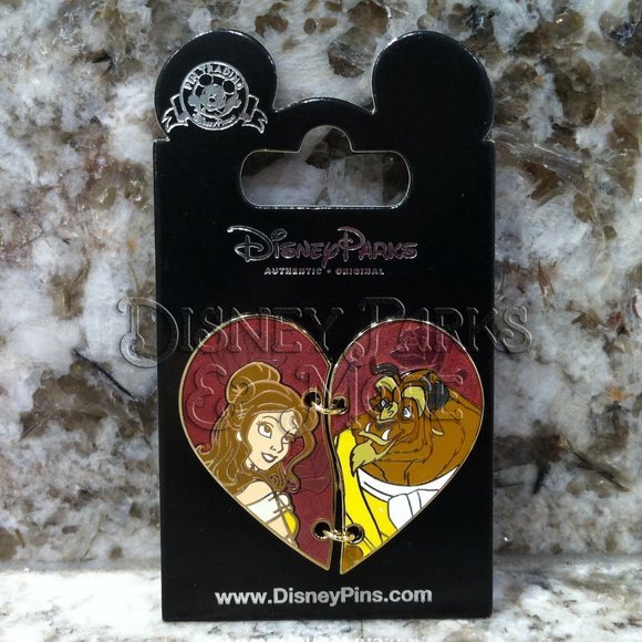 Disney | Jewelry | Disney Parks Beauty And The Beast Pin Split Heart ...